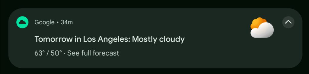 Google app sending out new style of Weather forecast notifications
