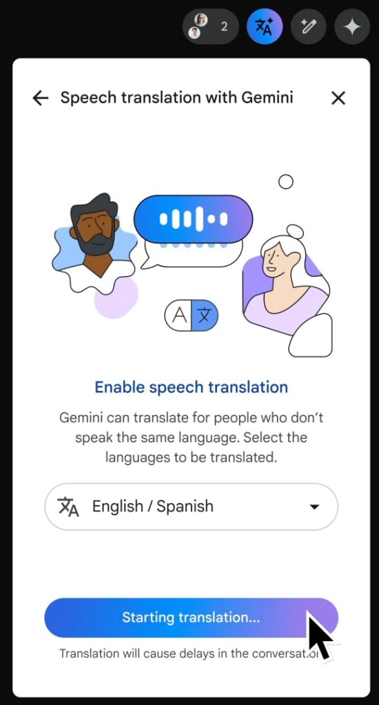 Google Meet adding real-time Speech Translation, beta today