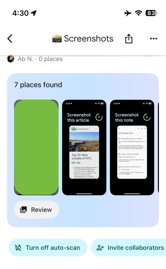 Google Maps for iPhone can scan your screenshots to save places