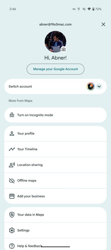 The fullscreen Google Account switcher on Android is just bad