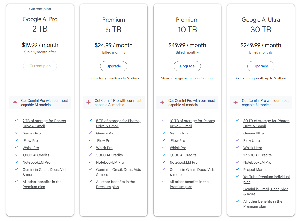 Google One hiding storage plans amid 'AI Ultra' addition