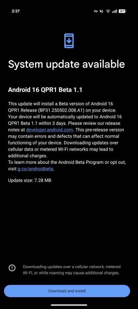 Android 16 QPR1 Beta 1.1 rolling out with many Pixel bug fixes