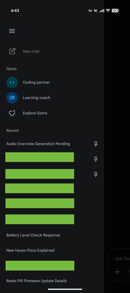 Gemini app switches to always available nav drawer on Android