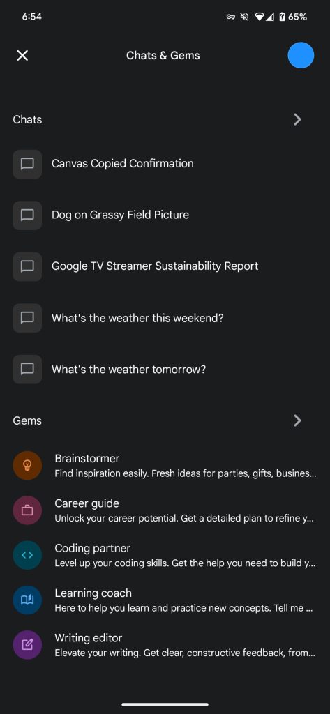 Gemini app switches to always available nav drawer on Android