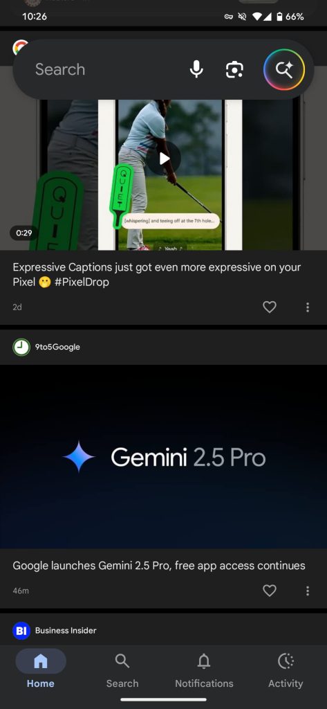 Google app going edge-to-edge for Discover feed