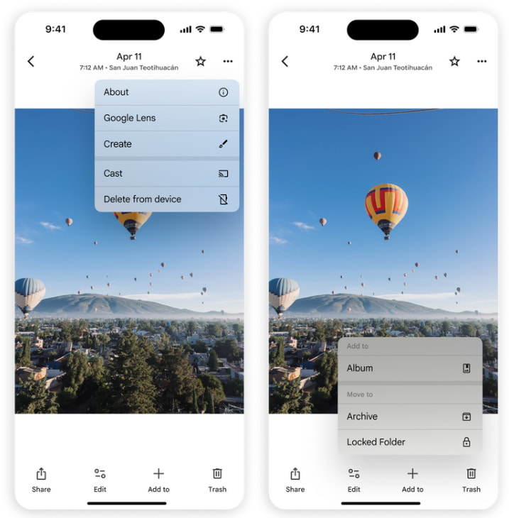 Google Photos details photo view redesign, 'Add to' replaces Lens