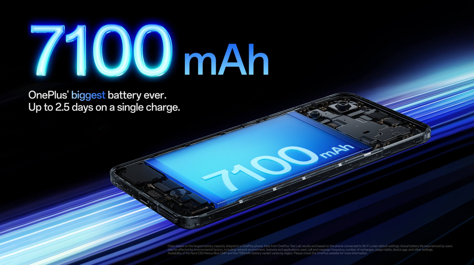 The OnePlus Nord CE5 sports a 7,100mAh battery, but not in every region