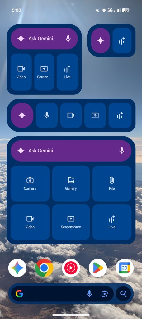 Gemini app redesign brings new homescreen widget shapes