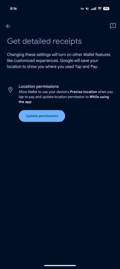 Google Wallet requires location for ‘detailed receipts’ with maps