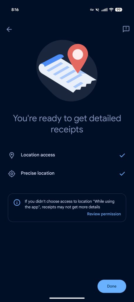 Google Wallet requires location for ‘detailed receipts’ with maps