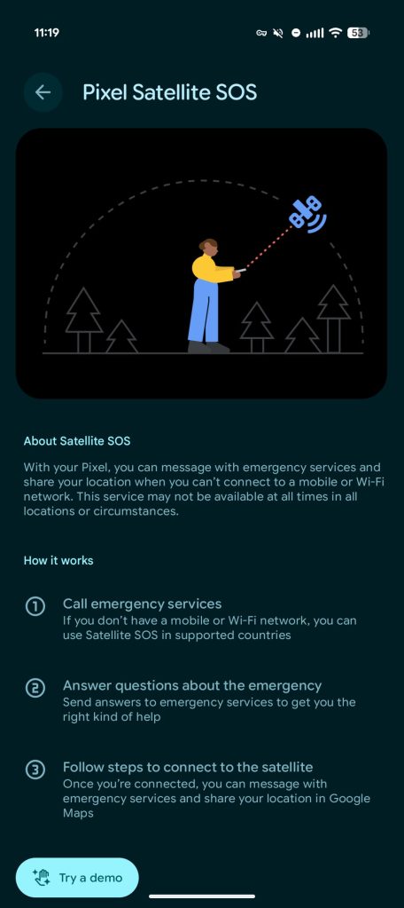 No, Pixel Satellite SOS isn’t available on the Pixel 7 or 8