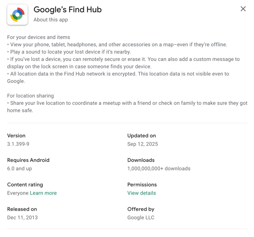Find Hub app hits 1 billion downloads on Google Play Store