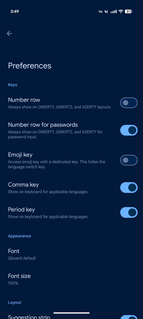 Gboard for Android now lets you hide the period and comma keys