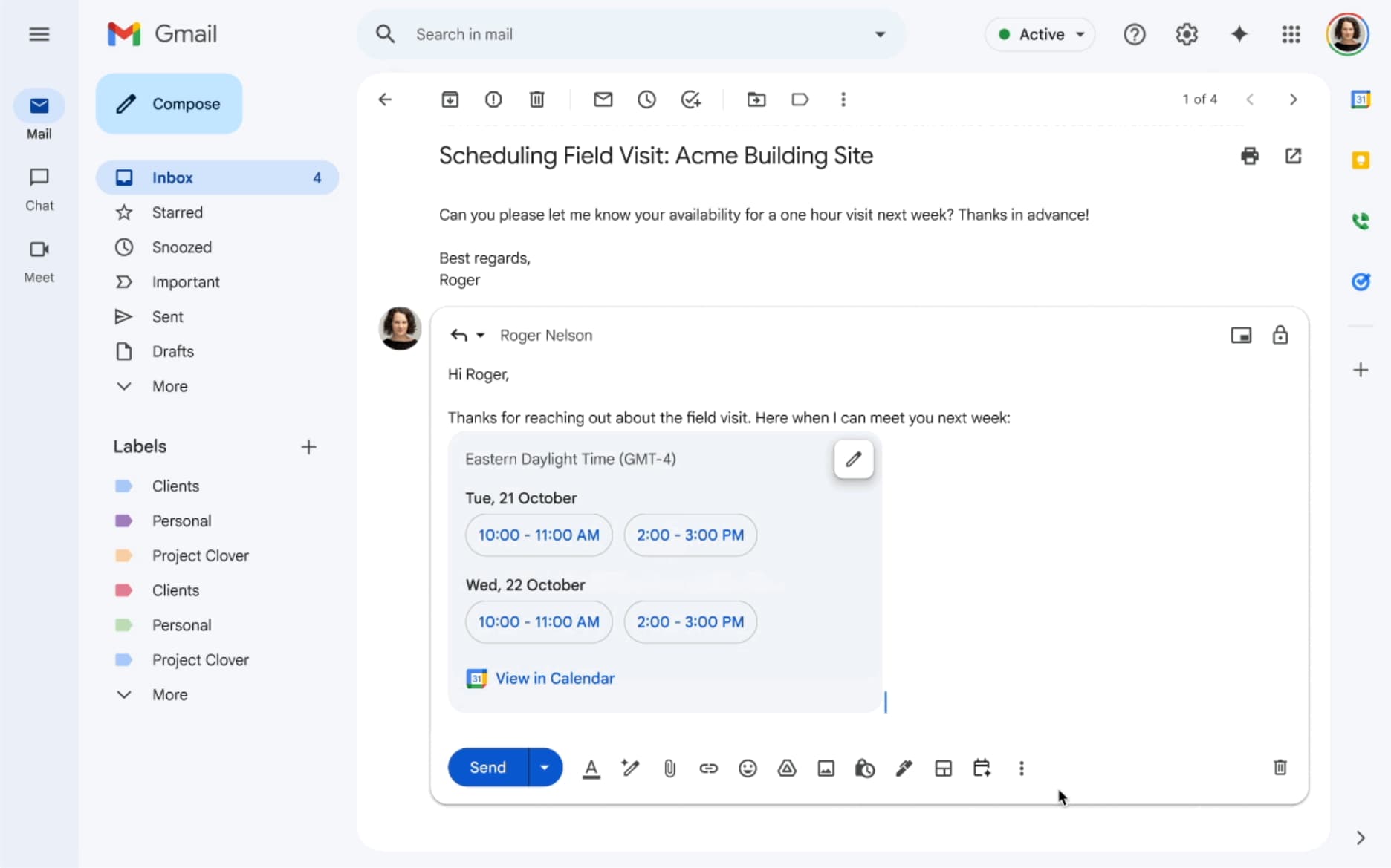 Gmail and Google Calendar add Help me schedule with Gemini