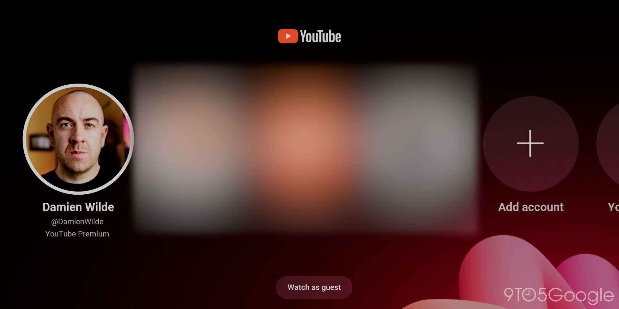YouTube for Android TV now shows account switcher at startup