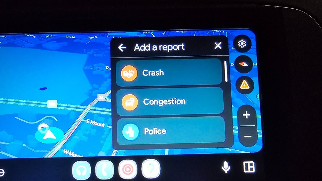 Google Maps for Android Auto shows 'Report' button, hides location