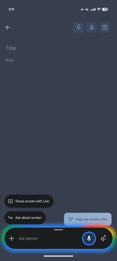 Gemini overlay switching to fullscreen glow on Android