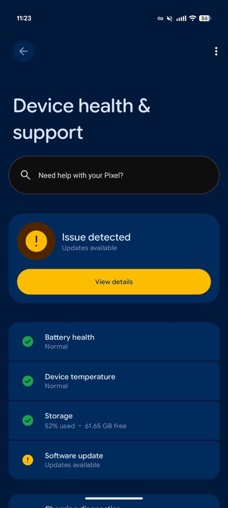 Google Pixel ‘Device health & support’ dashboard rolling out