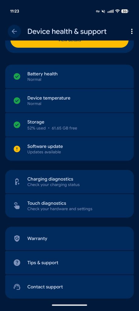 Google Pixel ‘Device health & support’ dashboard rolling out