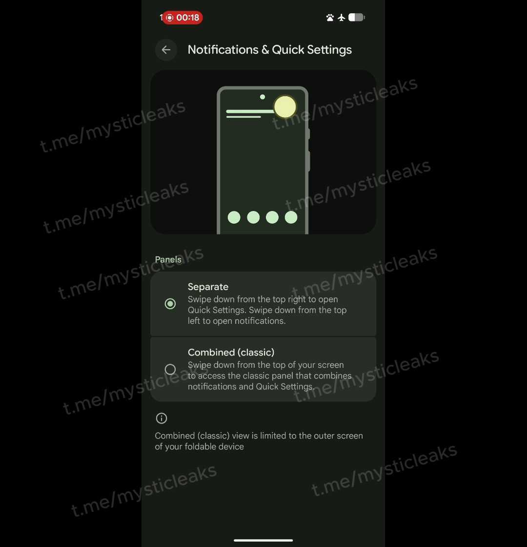 ‘Android 17’ split Notifications & Quick Settings panels leak