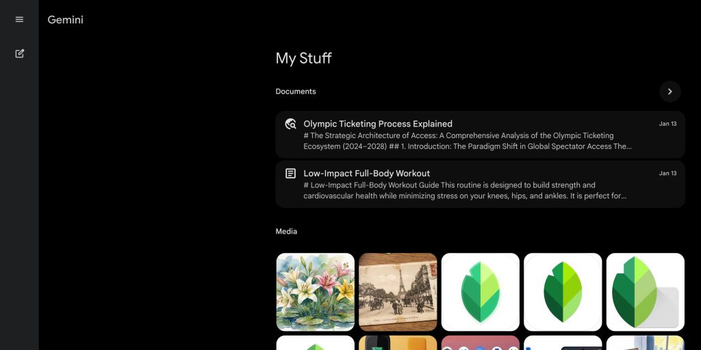 Gemini app gets Documents history for Deep Research, Canvas