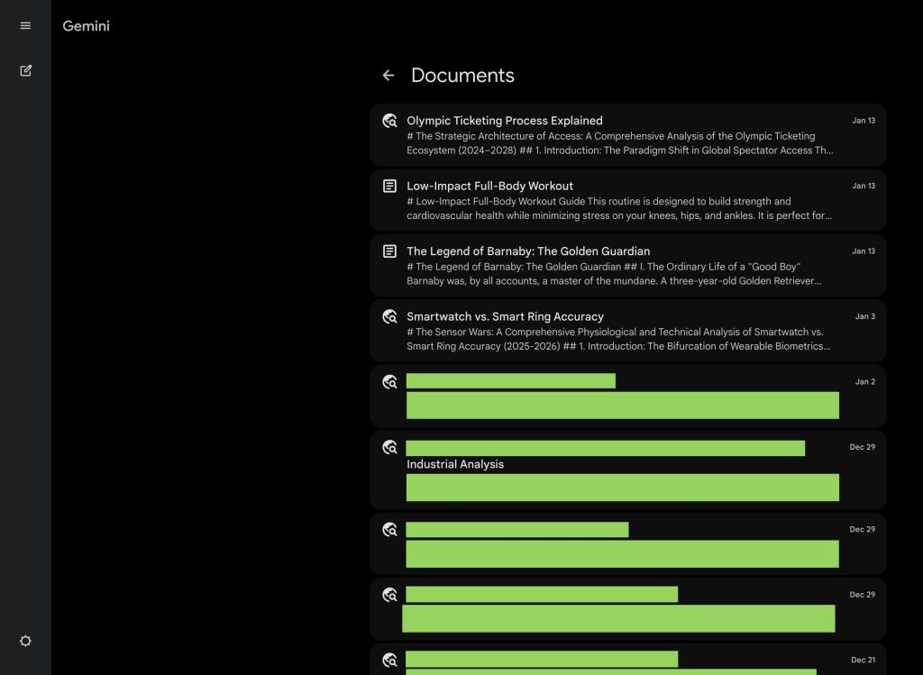Gemini app gets Documents history for Deep Research, Canvas