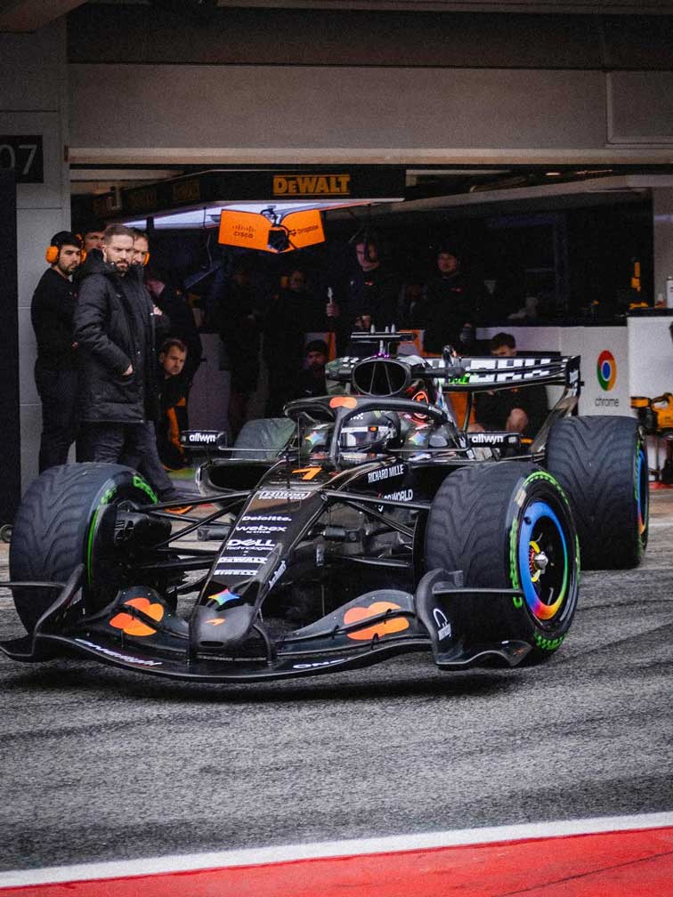 Google's Gemini logo is plastered all over McLaren F1's new car