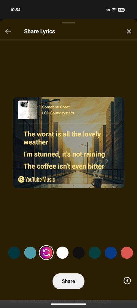 YouTube Music lyrics sharing adding AI-generated backgrounds