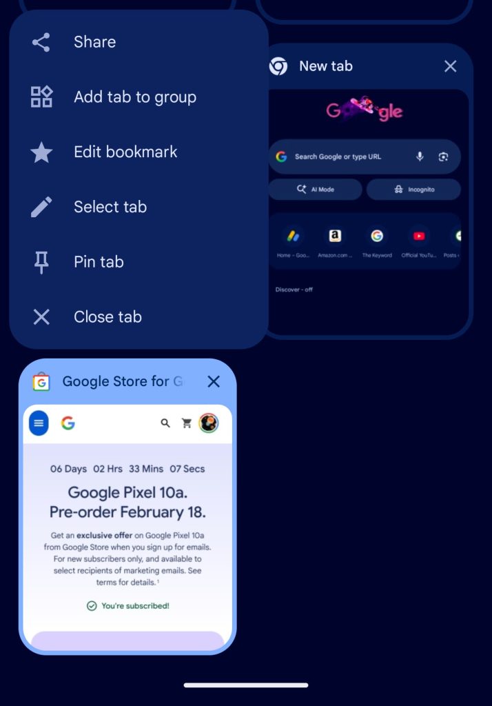 Chrome for Android rolling out pinned tabs