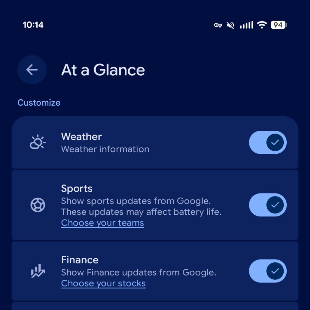 Pixel At a Glance rolling out Sports and Finance updates