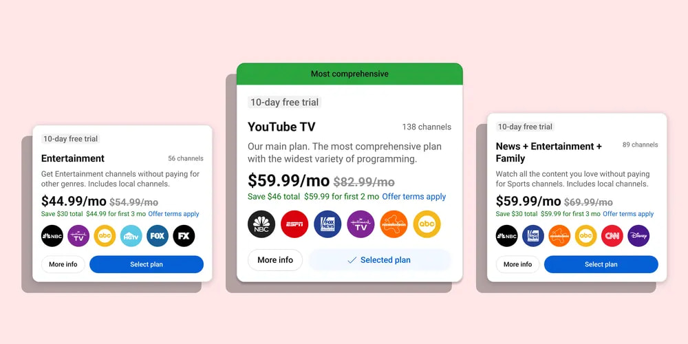 YouTube TV Plans launch from $55/month with $65 Sports Plan