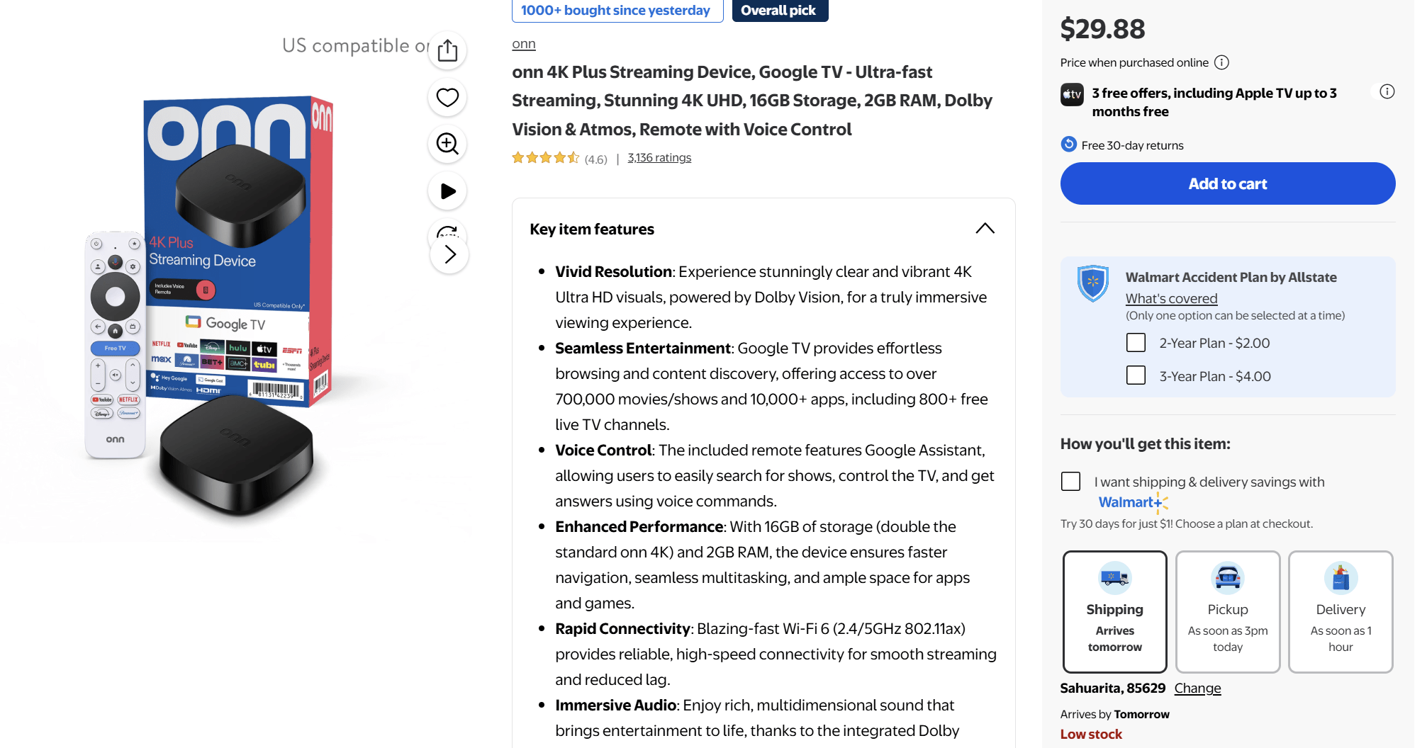 Walmart Onn 4K Plus with Google TV is finally back in stock