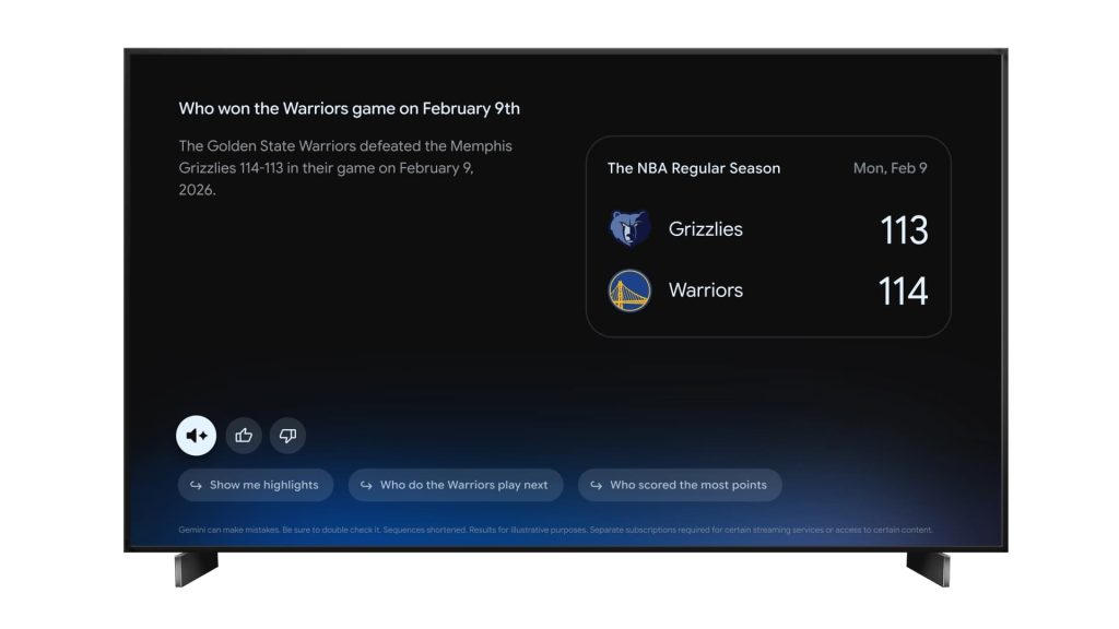 Gemini for Google TV rolling out prominent tab, visual responses
