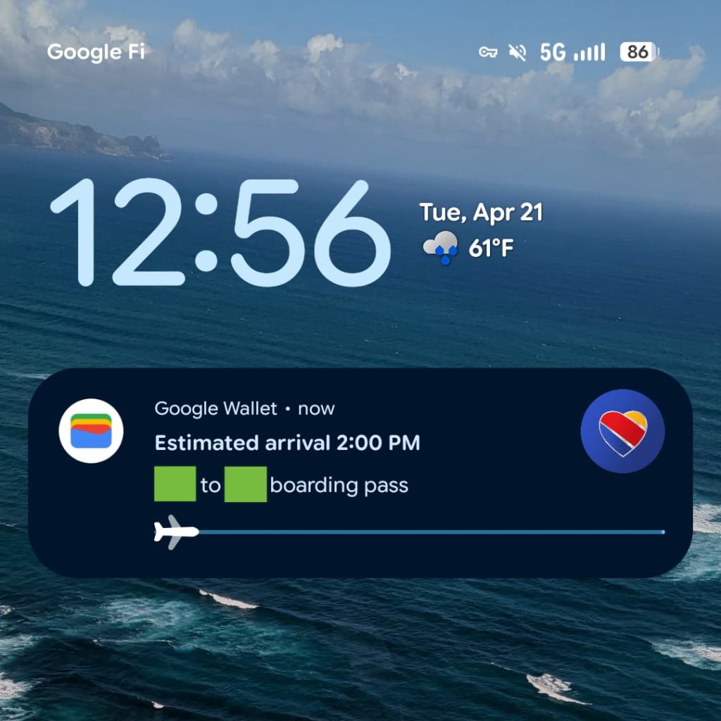 Google Wallet adds Live Update for flight tracking