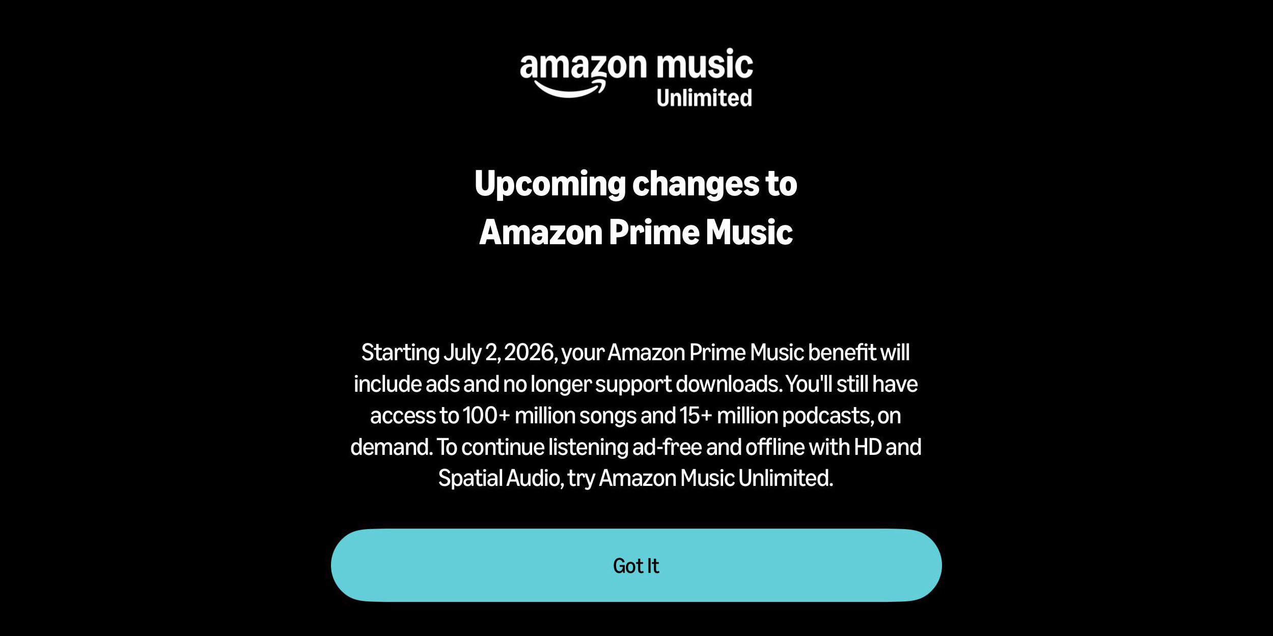 Amazon Prime Music gets ads, removes downloads starting in July